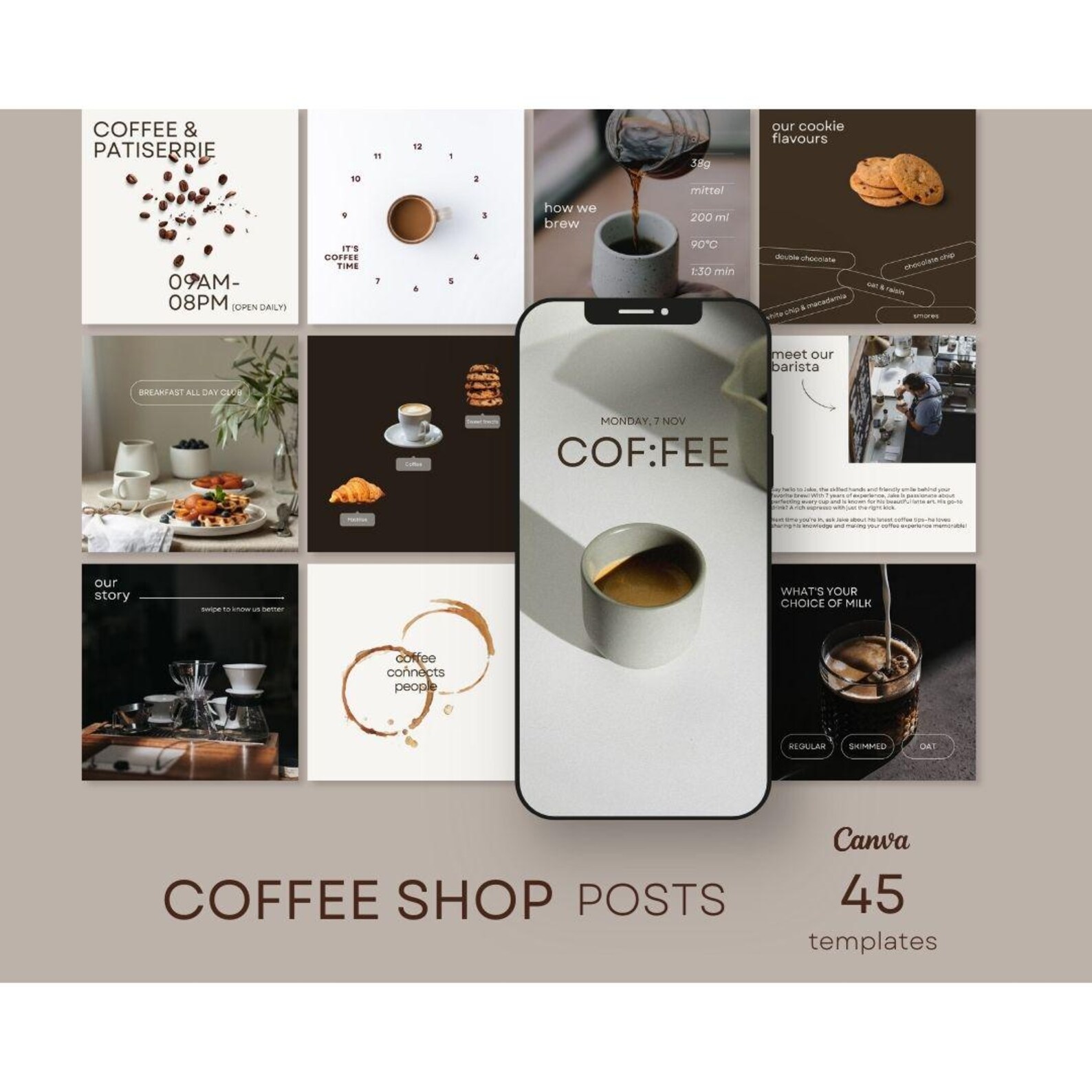 Coffee Shop Social Media Canva Templates, Cafe Branding Kit (digital ...