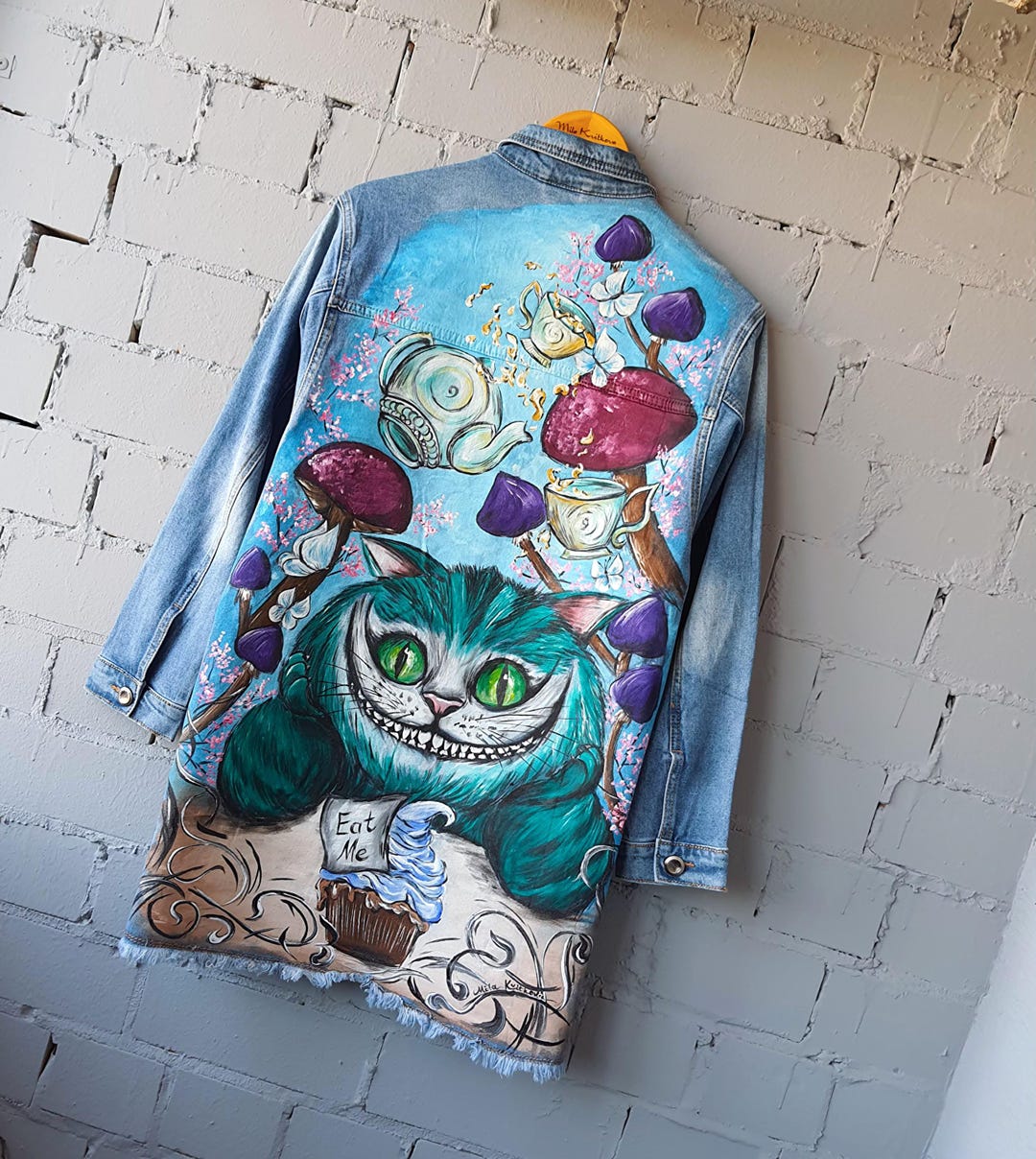 Alice in Wonderland Jacket, Cheshire Cat on Denim, Cheshire Cat, Teapot ...