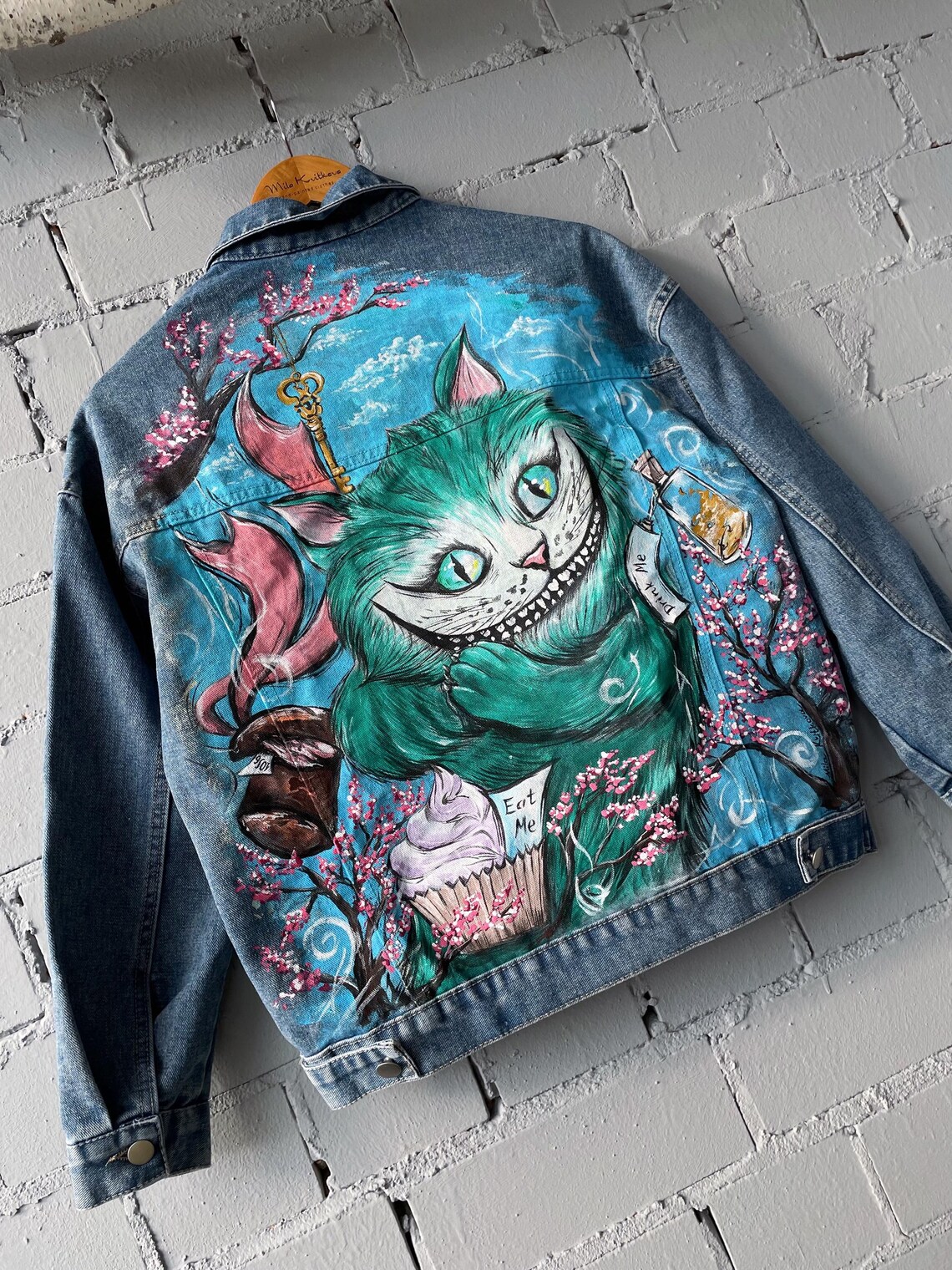 Hand Painted Cheshire Cat Jean Jacket, Cheshire Cat Jean Jacket, Custom ...