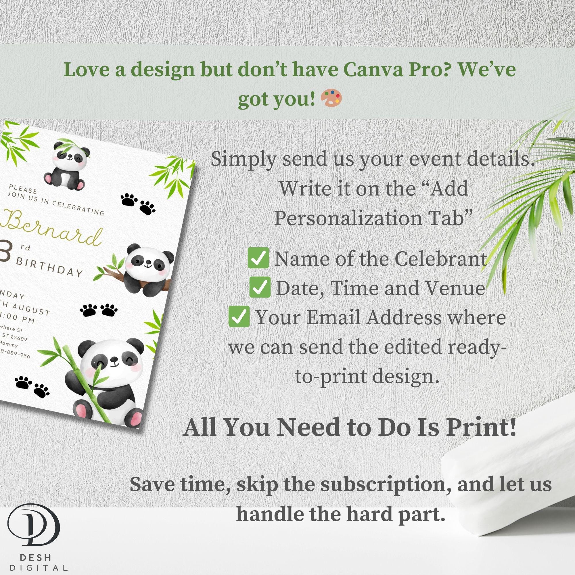Editable Panda Birthday Invitation, Panda Birthday Invitation, Panda ...