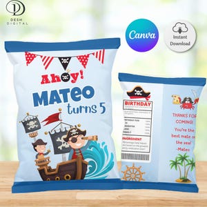 Editable Pirate Chip Bag Wrapper, Pirate Kids Birthday, Pirate Bag ...