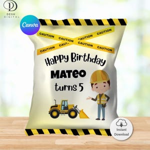 Editable Construction Chip Bag, Construction Birthday Chip Bag ...