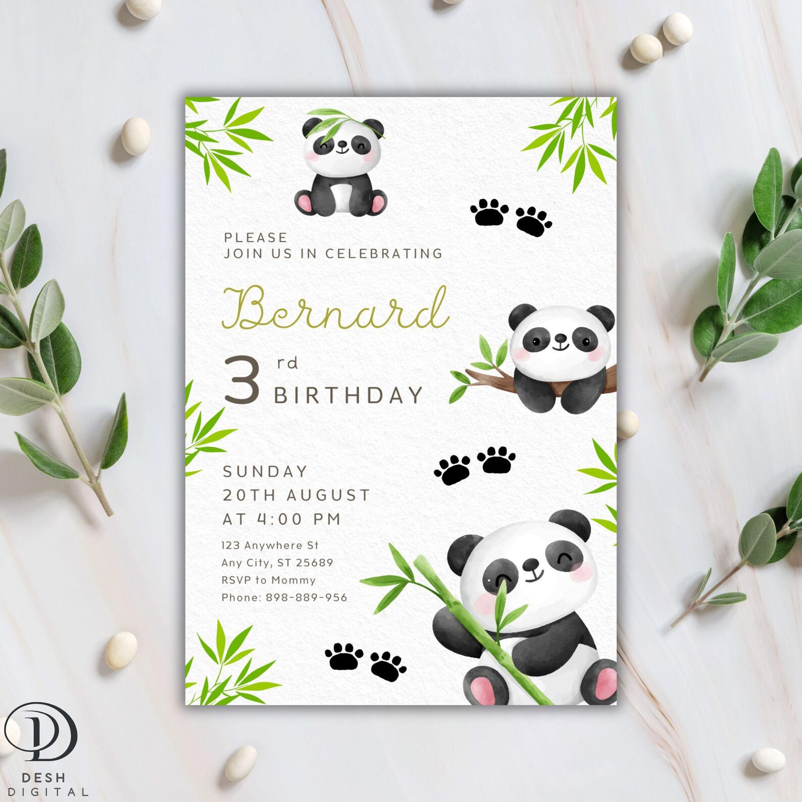 Editable Panda Birthday Invitation, Panda Birthday Invitation, Panda ...