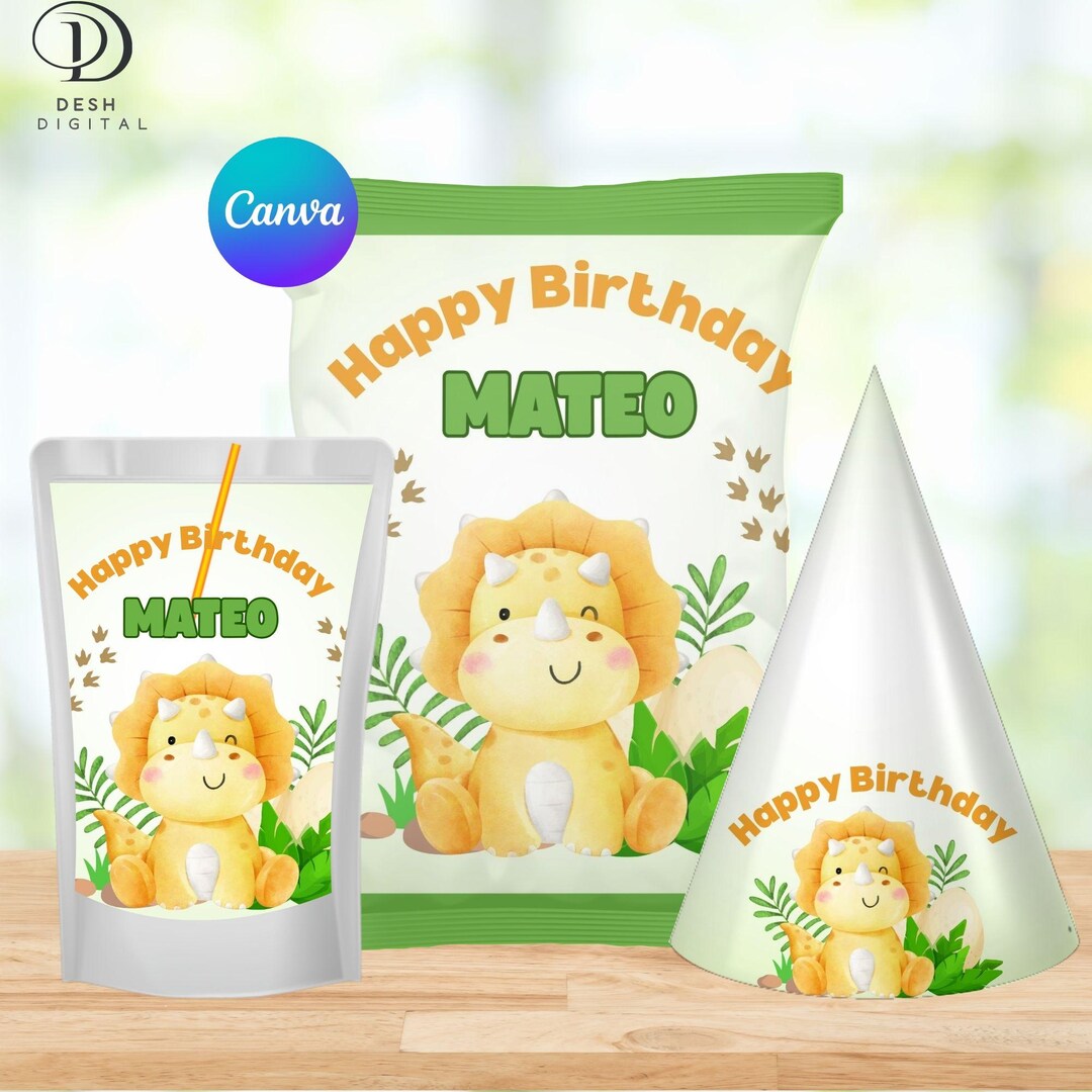 Editable Dinosaur Birthday Party Bundle Set, Dinosaur Party Favor ...