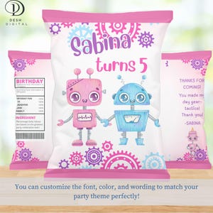 Robot Birthday Chip Bag: Pink Futuristic Party Favor (digital Download ...