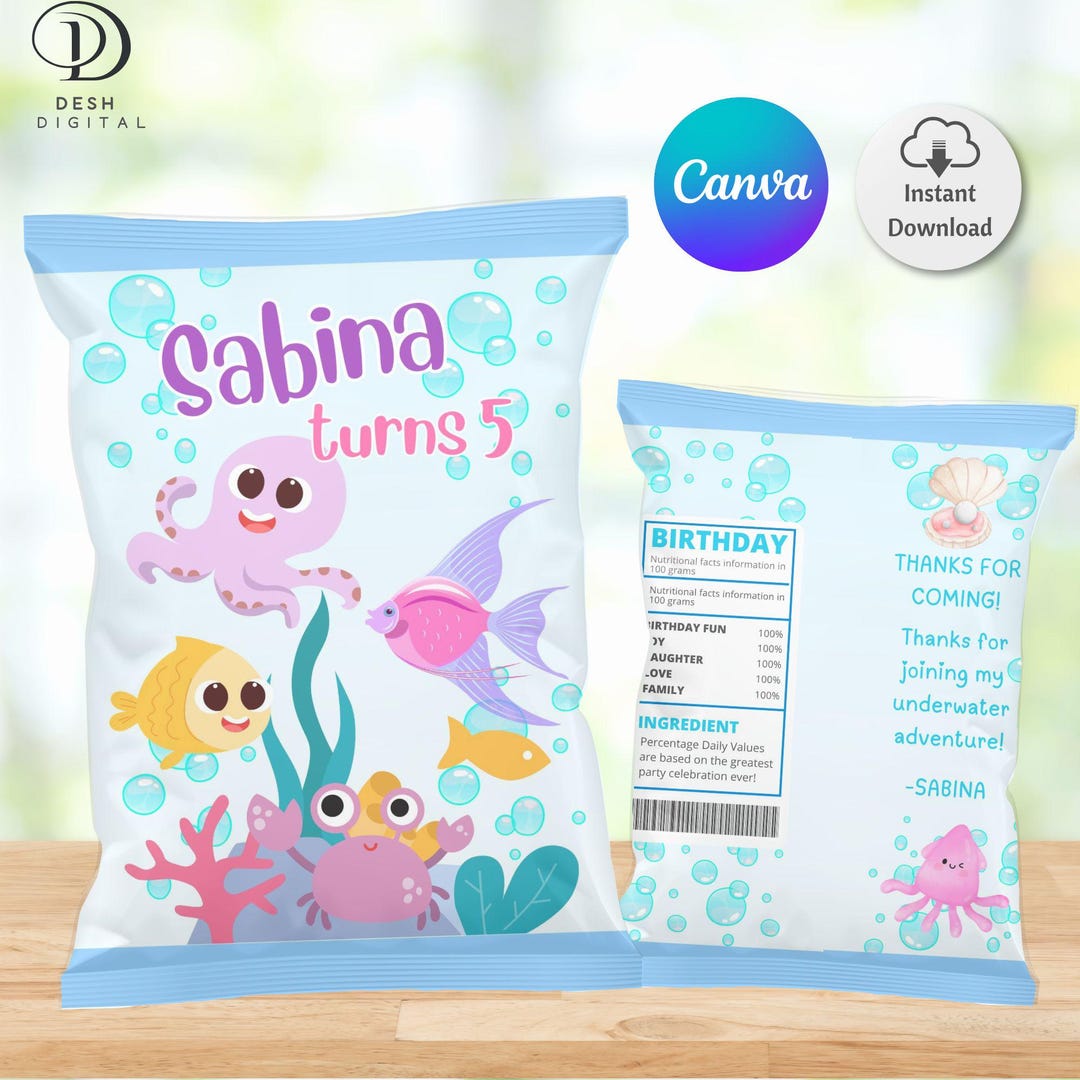 Editable Under the Sea Chip Bag Wrapper Label, Under the Sea Printable ...