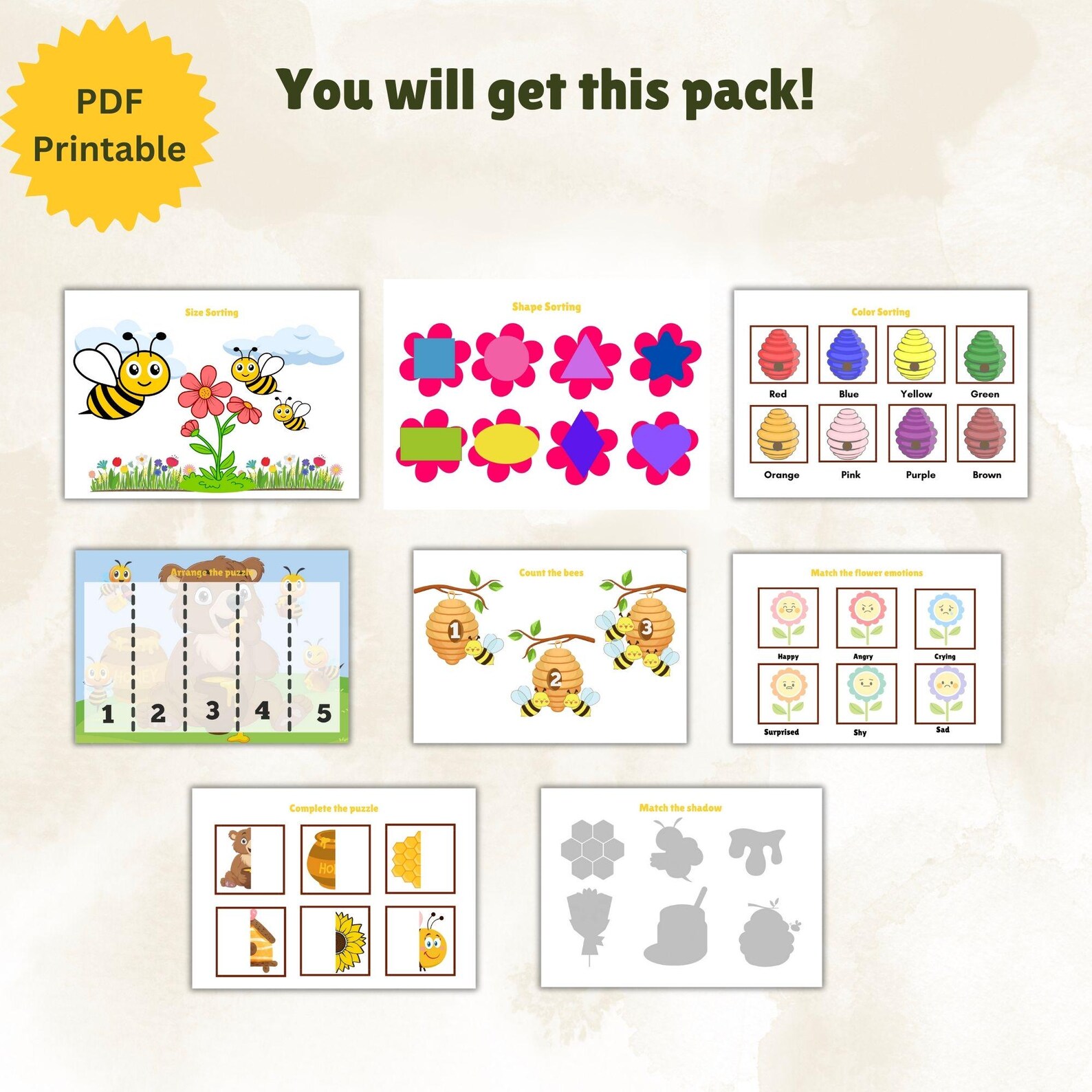 Printable Busy Book Busy Bee Theme, Kids, Toddler, Learning Activities ...