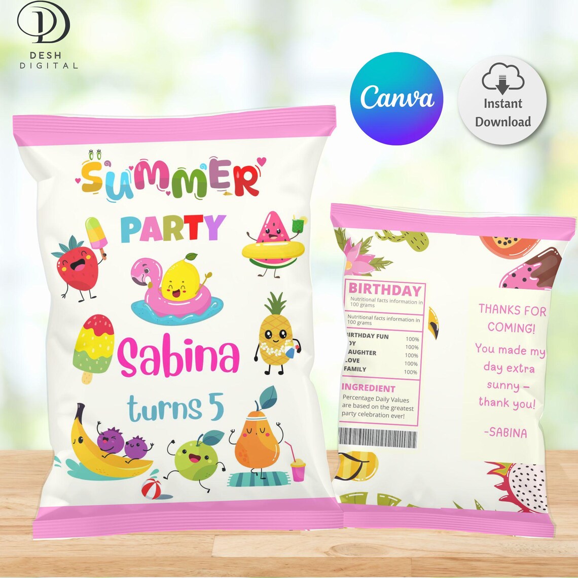 Editable Summer Party Chip Bag, Pool Chip Bag, Pool Party, Snack Bag ...