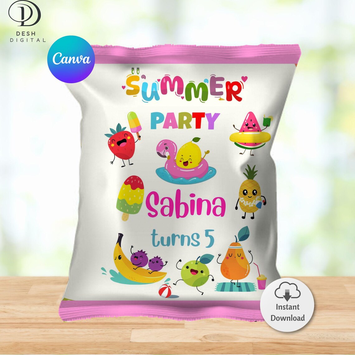 Editable Summer Party Chip Bag, Pool Chip Bag, Pool Party, Snack Bag ...