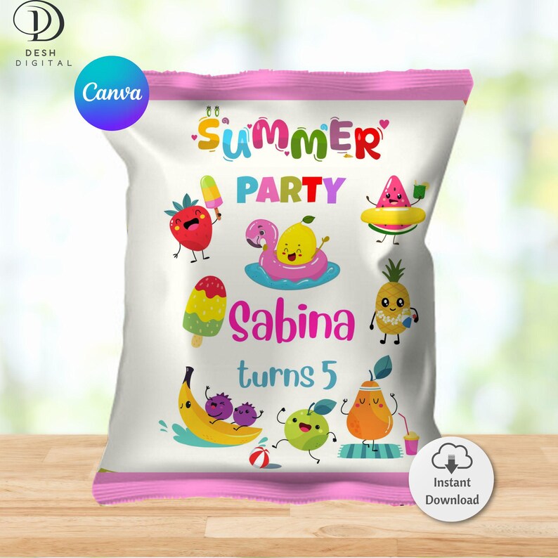 Editable Summer Party Chip Bag, Pool Chip Bag, Pool Party, Snack Bag ...