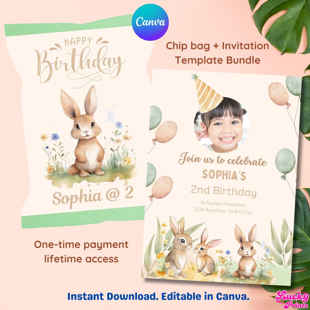 Editable Bunny Birthday Invitation Template, Kids 1st Birthday, Bunny ...