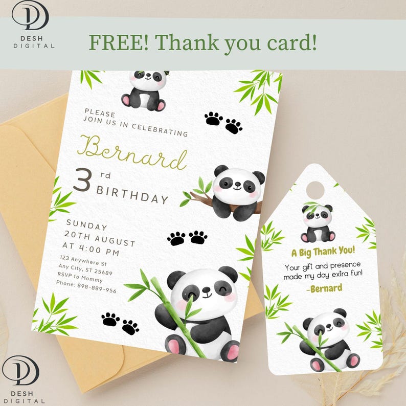 Editable Panda Birthday Invitation, Panda Birthday Invitation, Panda ...