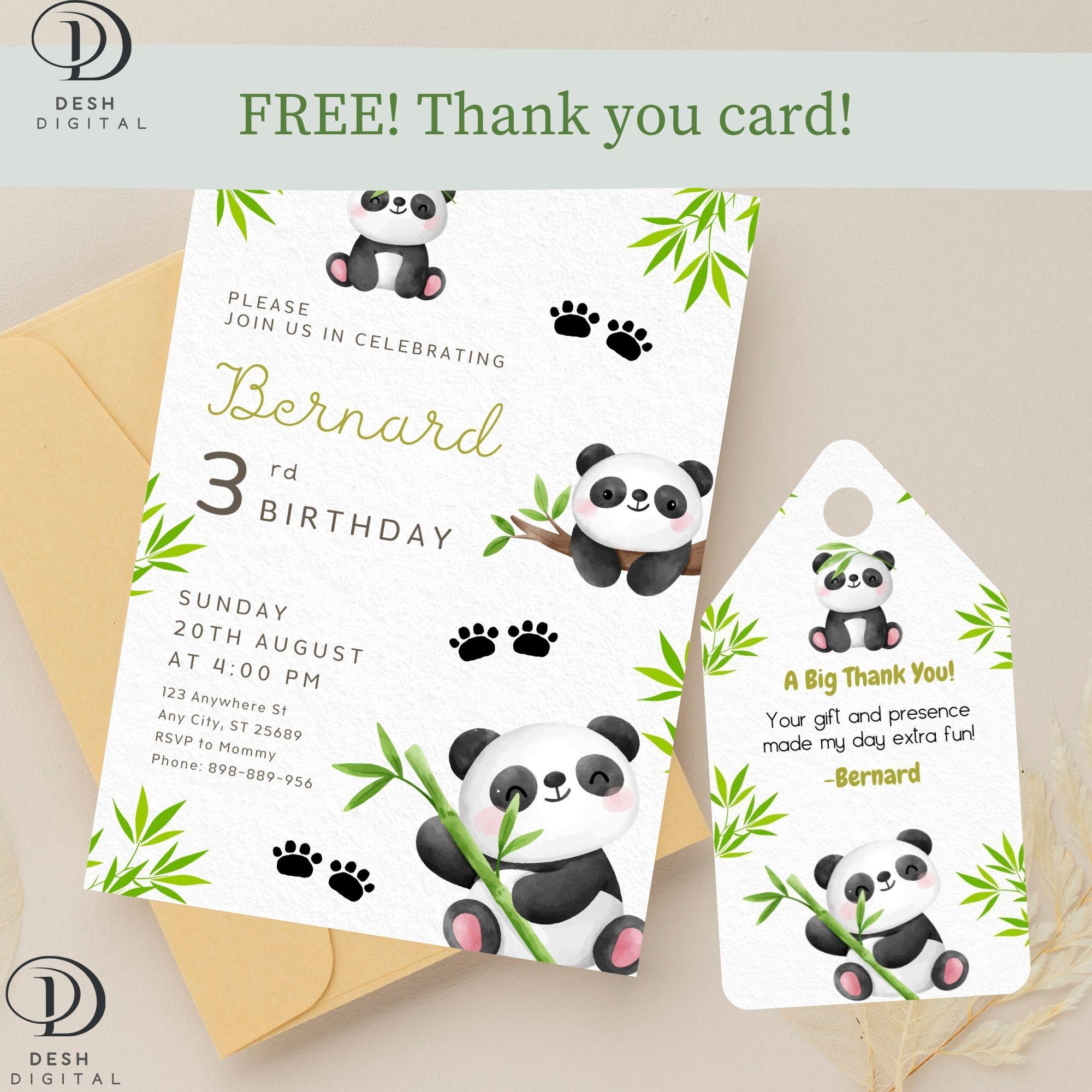Editable Panda Birthday Invitation, Panda Birthday Invitation, Panda ...