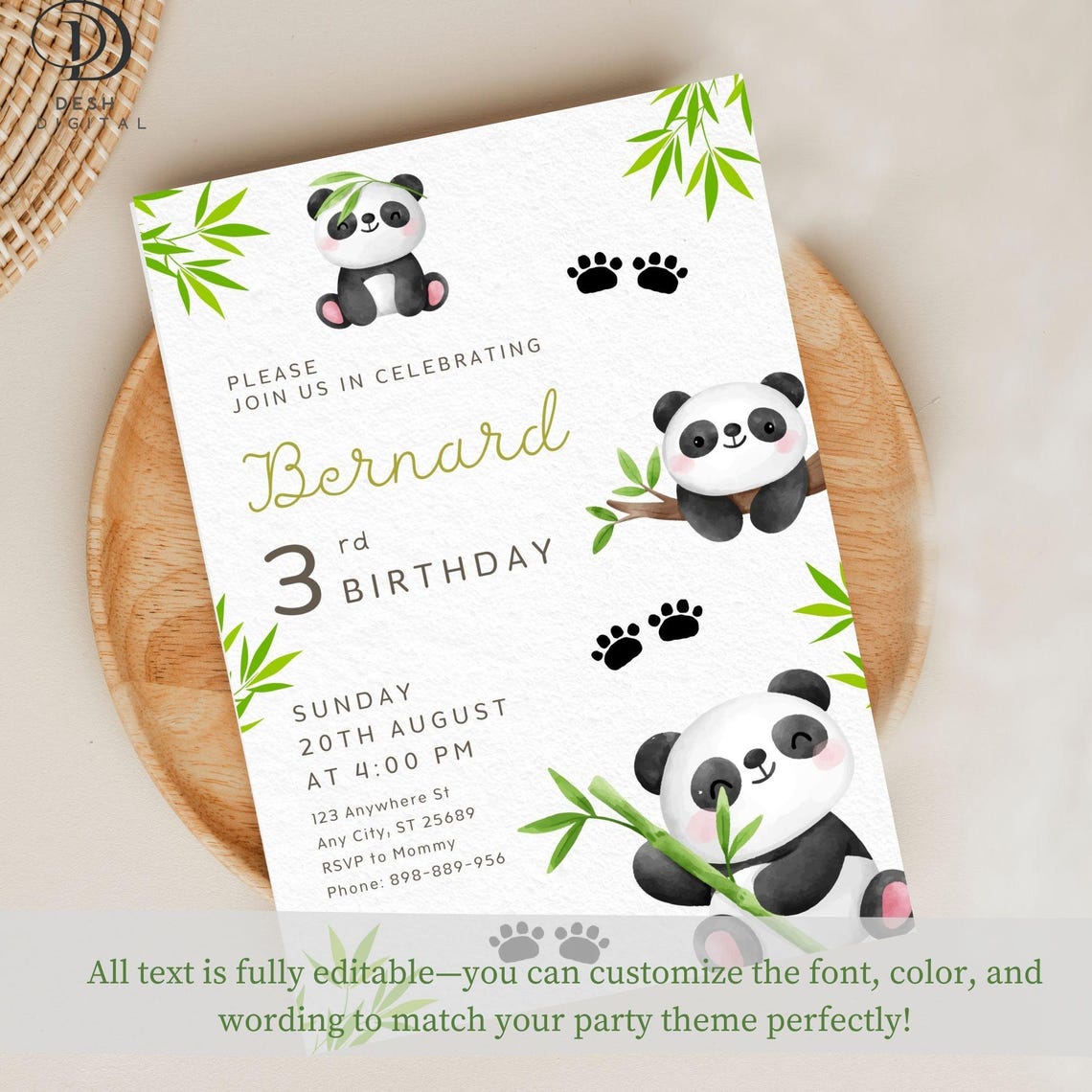 Editable Panda Birthday Invitation, Panda Birthday Invitation, Panda ...
