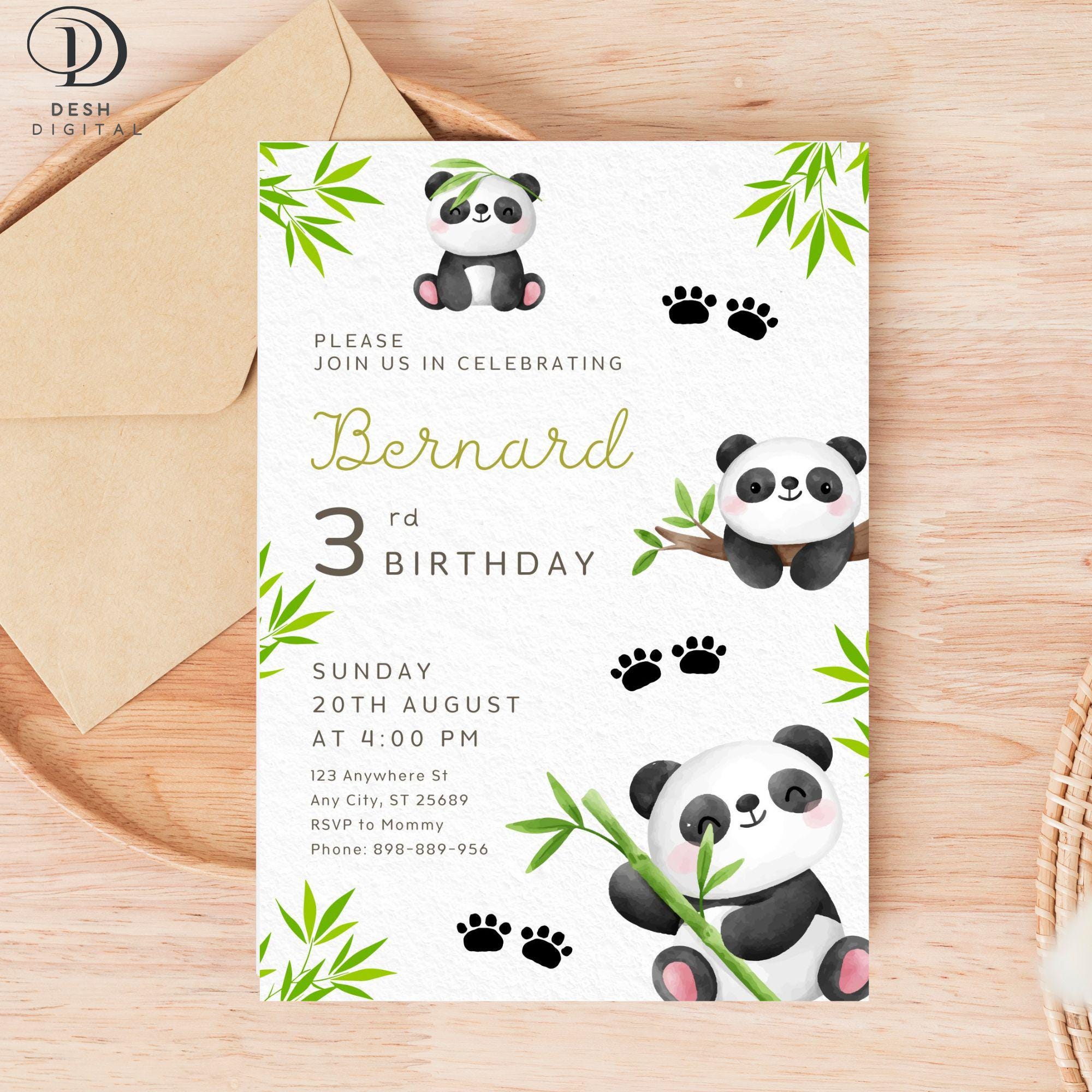 Editable Panda Birthday Invitation, Panda Birthday Invitation, Panda ...