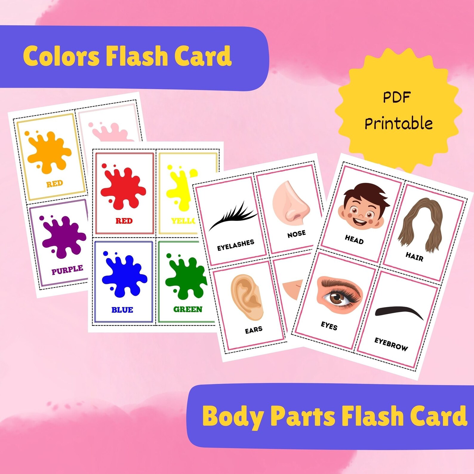 Printable Learning Flash Cards: Alphabet, Numbers, Colors (digital ...