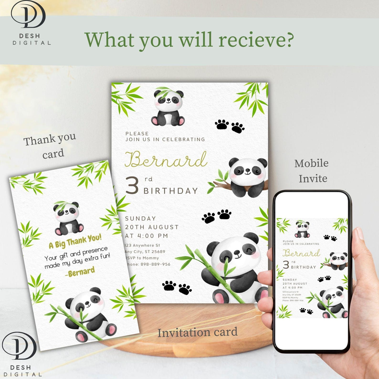 Editable Panda Birthday Invitation, Panda Birthday Invitation, Panda ...