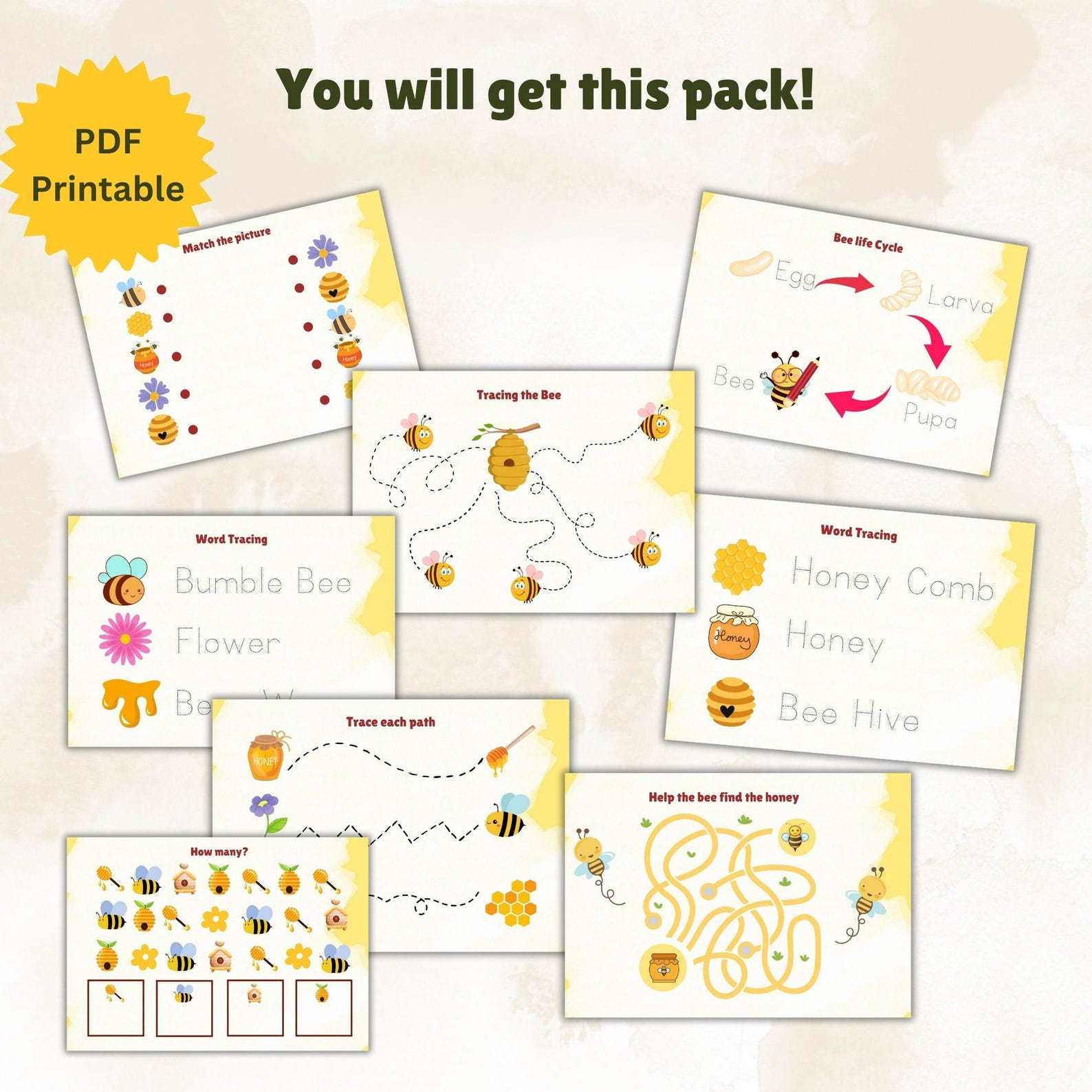 Printable Busy Book Busy Bee Theme, Kids, Toddler, Learning Activities ...
