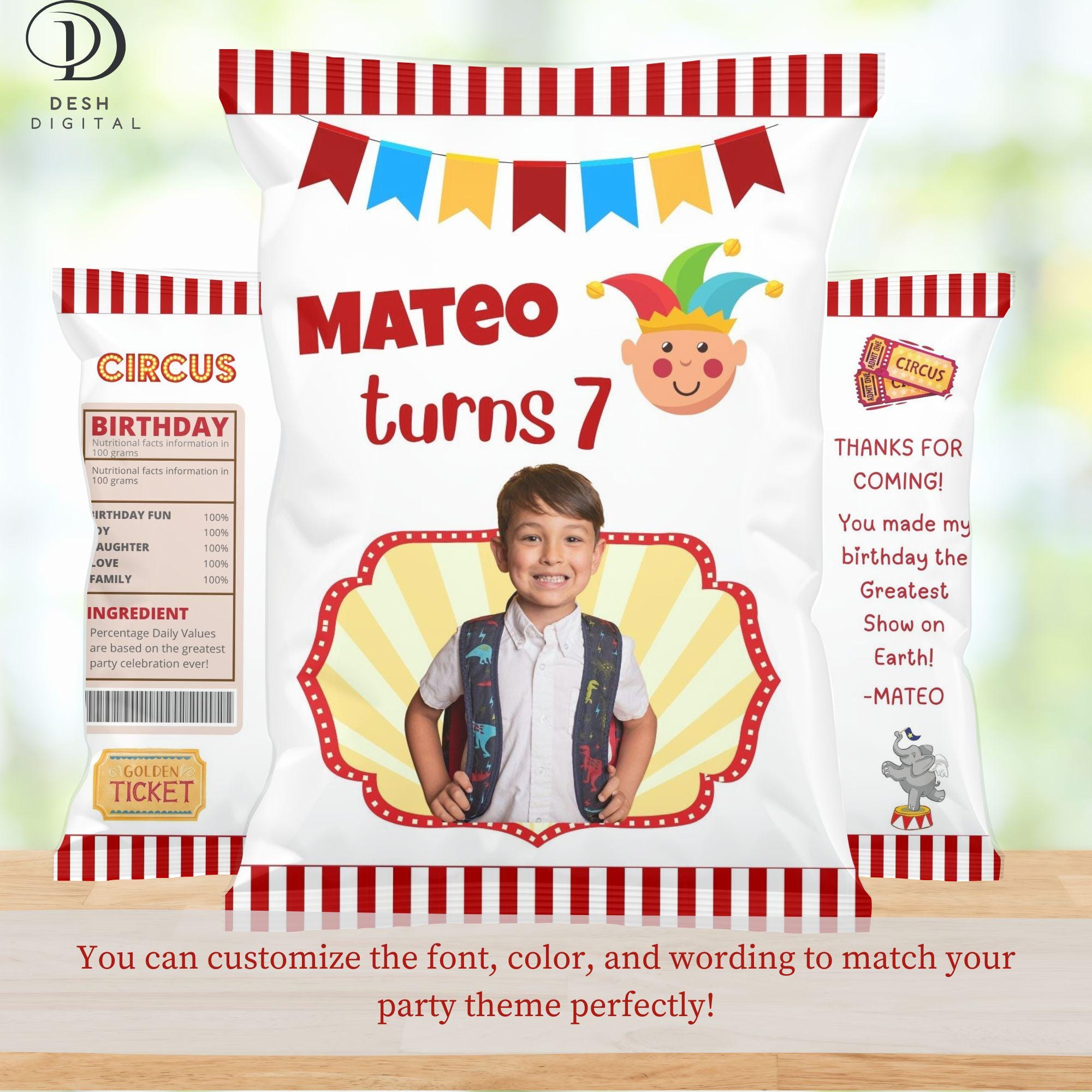 Editable Circus Chip Bag Wrapper,circus Kid Birthday Party,circus Chip ...