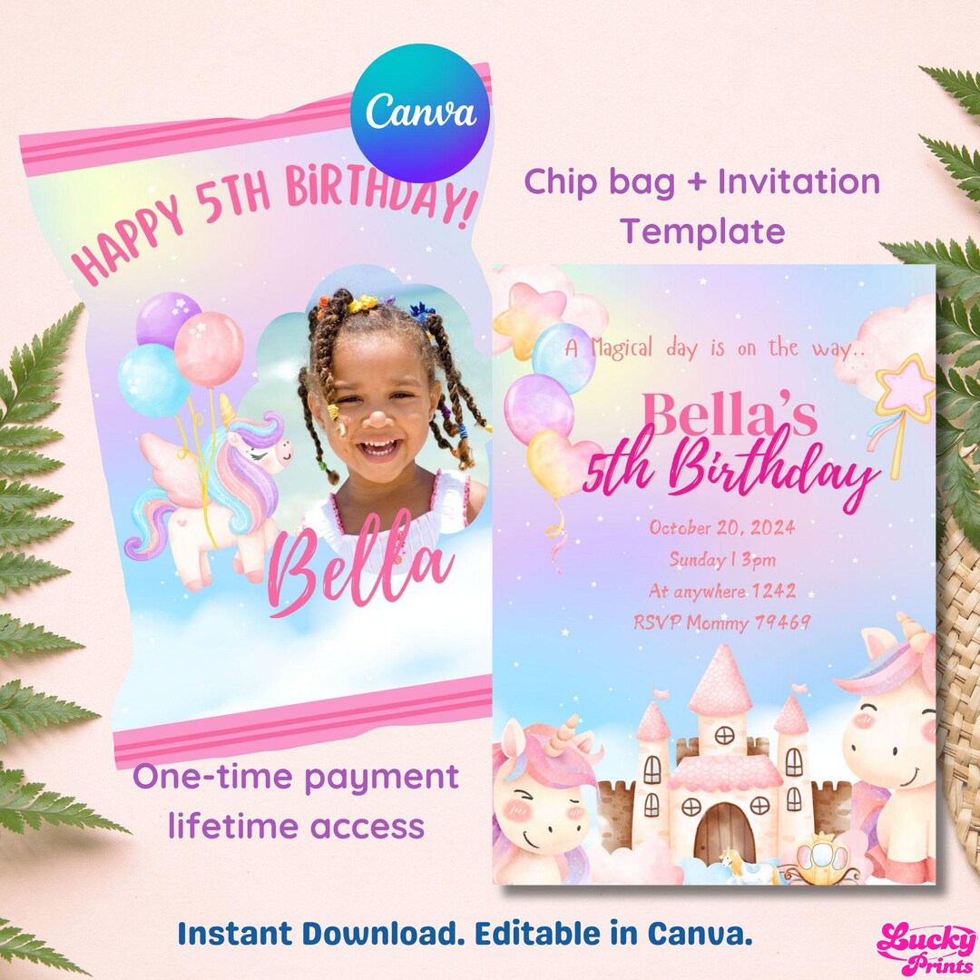 Editable Unicorn Birthday Invitation Template, Unicorn Theme Birthday ...