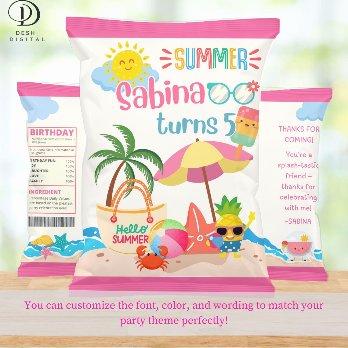 Editable Summer Party Chip Bag, Pool Chip Bag, Pool Party, Snack Bag ...