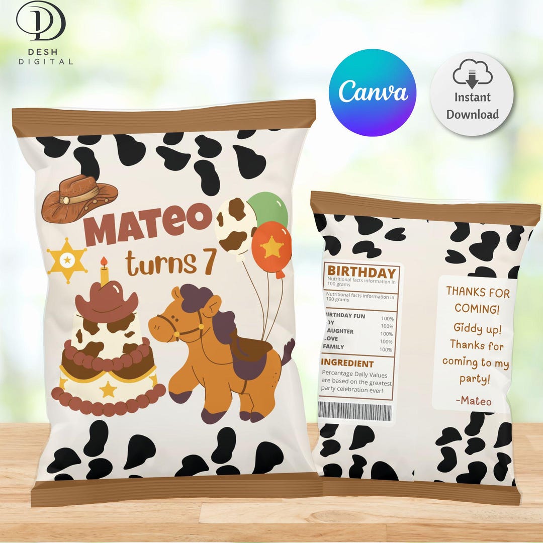 Editable Cowboy Chip Bag Wrapper: Western Party Favor (digital Download ...