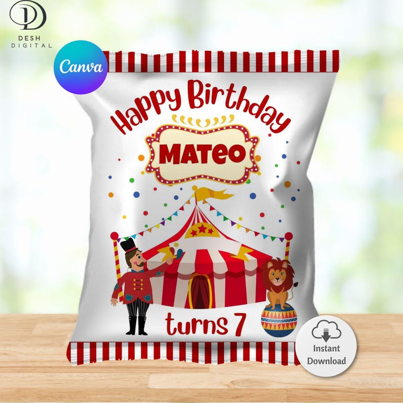 Editable Circus Chip Bag Wrapper,circus Kid Birthday Party,circus Chip Bag,circus Printable Chip ...