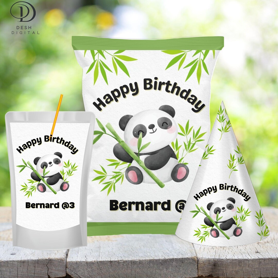 Editable Panda Birthday Party Favor Set: Chip Bag, Hat, Capri Sun ...