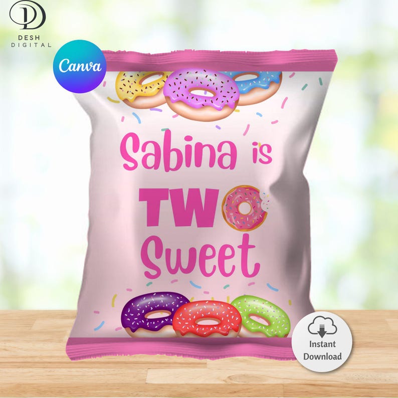Two-sweet Birthday Chip Bag Template: Editable Candy Favor (digital ...