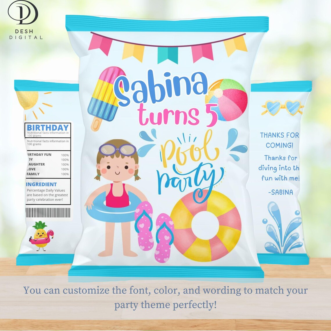 Editable Pool Party Chip Bag, Pool Chip Bag, Pool Party, Snack Bag ...