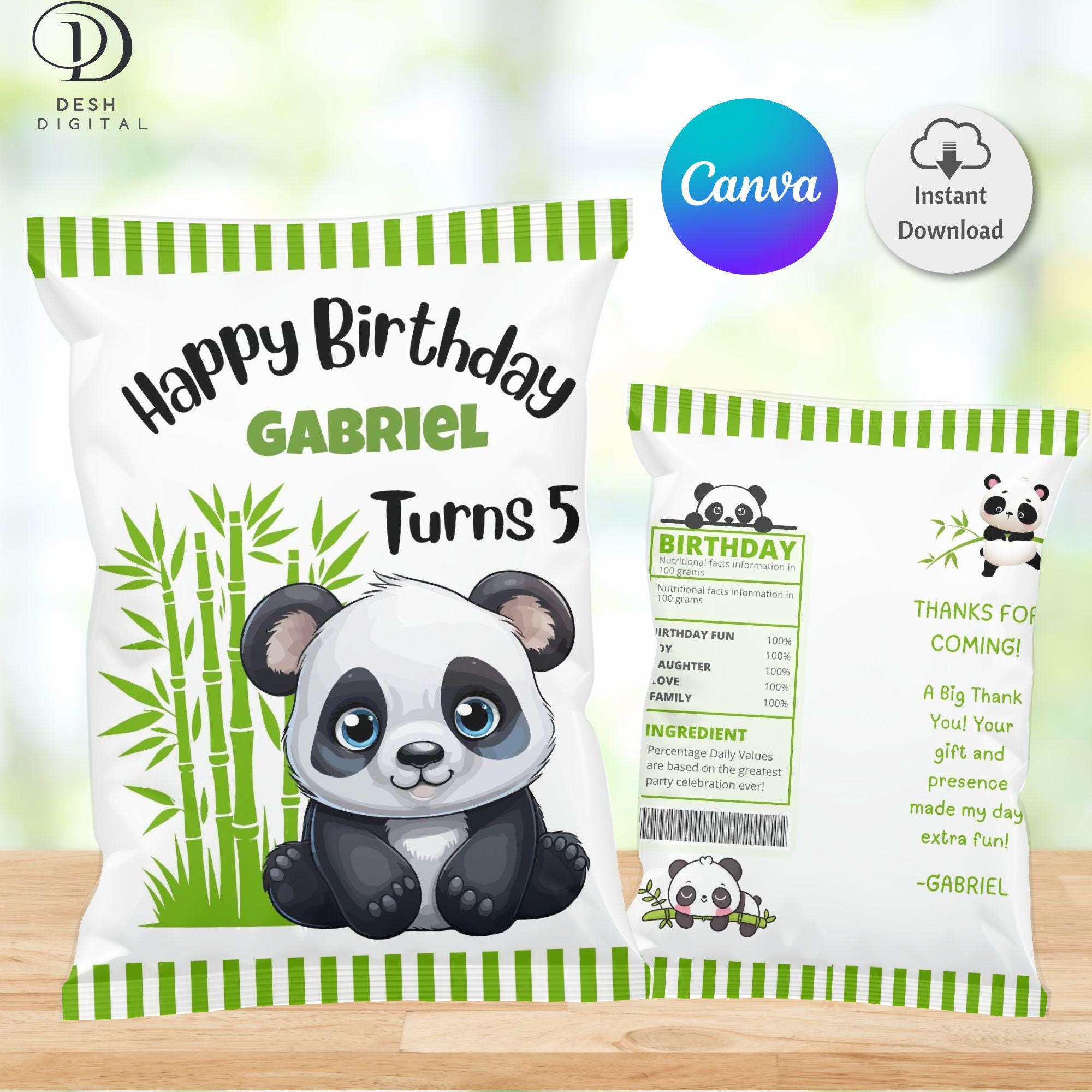 Editable Panda Chip Bag Template, Printable Chip Bag Wrapper, Panda ...