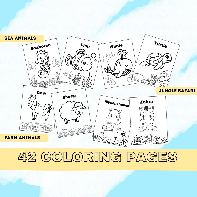 Animal Coloring Pages for Kids: Farm, Jungle, Sea (printable) - Etsy