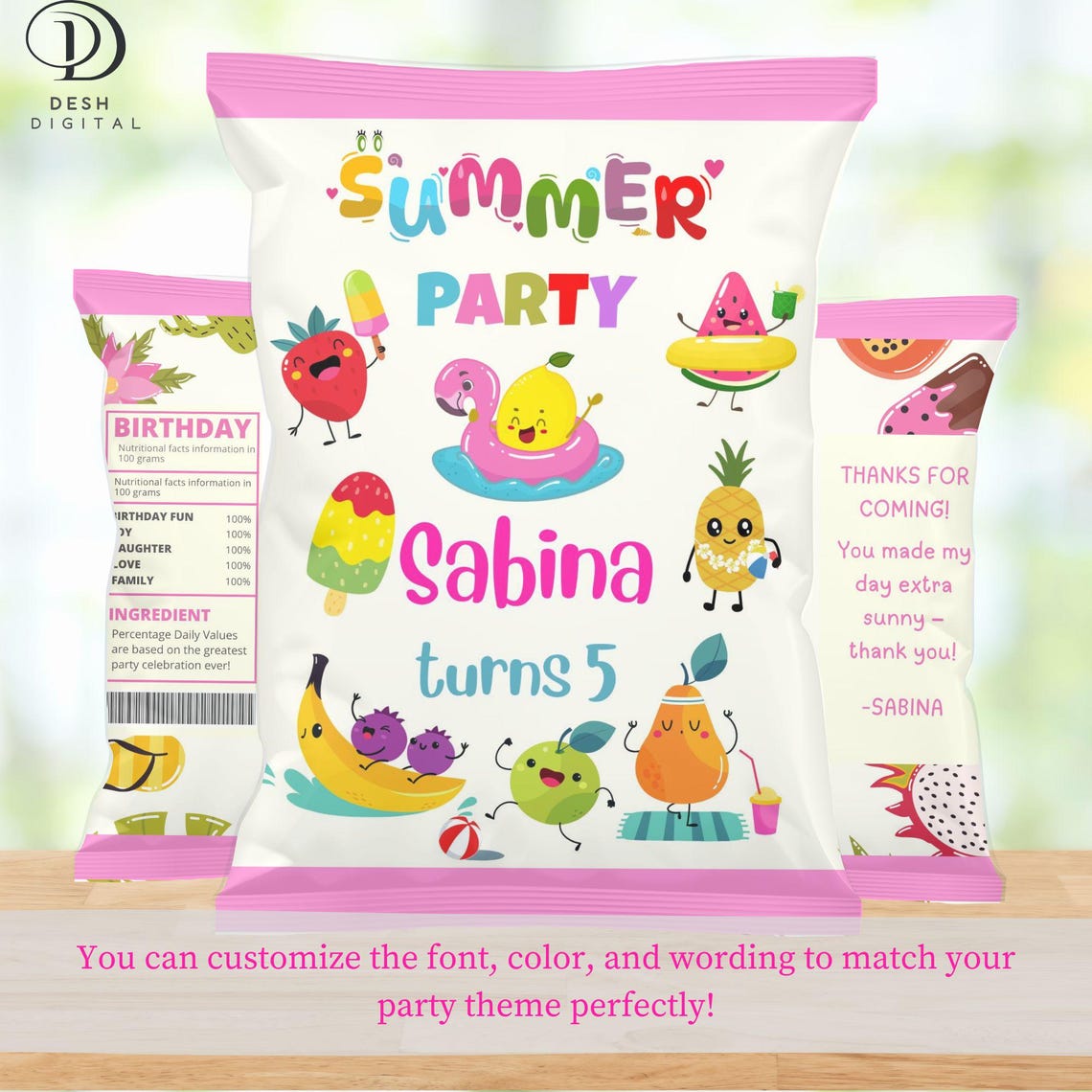 Editable Summer Party Chip Bag, Pool Chip Bag, Pool Party, Snack Bag ...