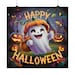 Halloween Ghost Poster - Cute Happy Ghost With Pumpkin and Candy - Fun ...