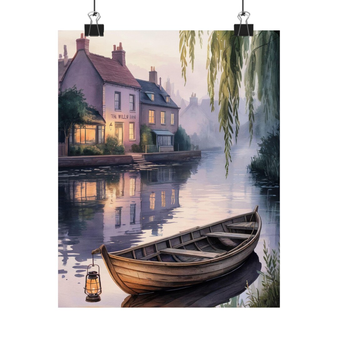 Evening Riverboat Reflections Matte Poster – Cozy Village Wall Art ...