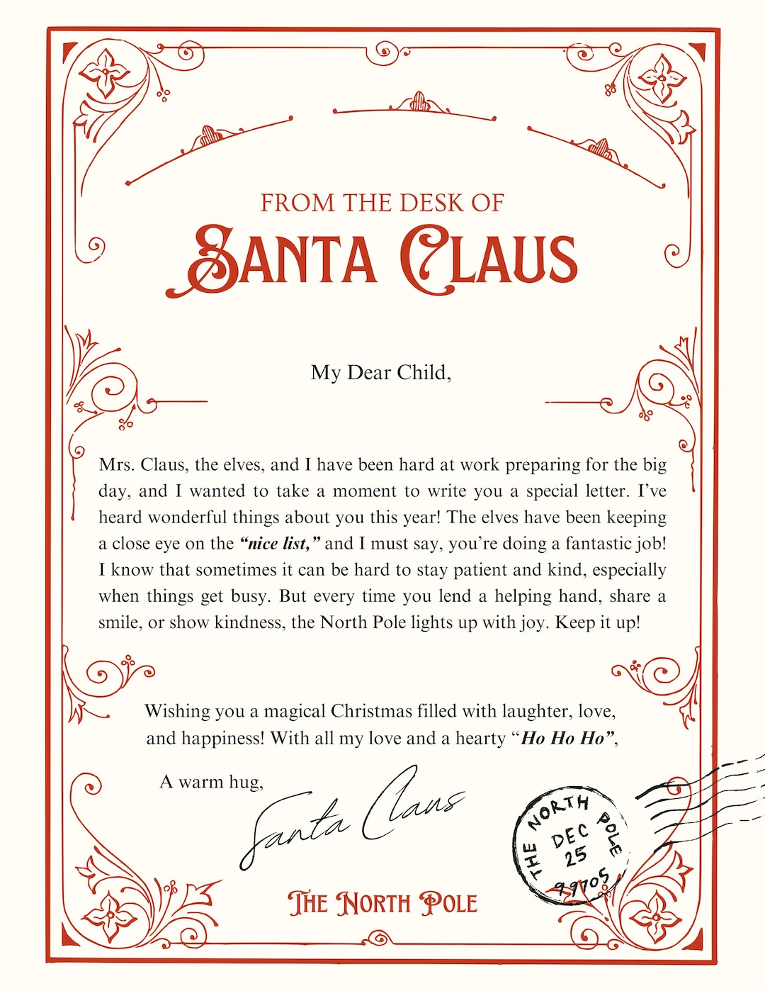 Editable Personalized Letter From Santa Claus L Santa Letter Template L ...