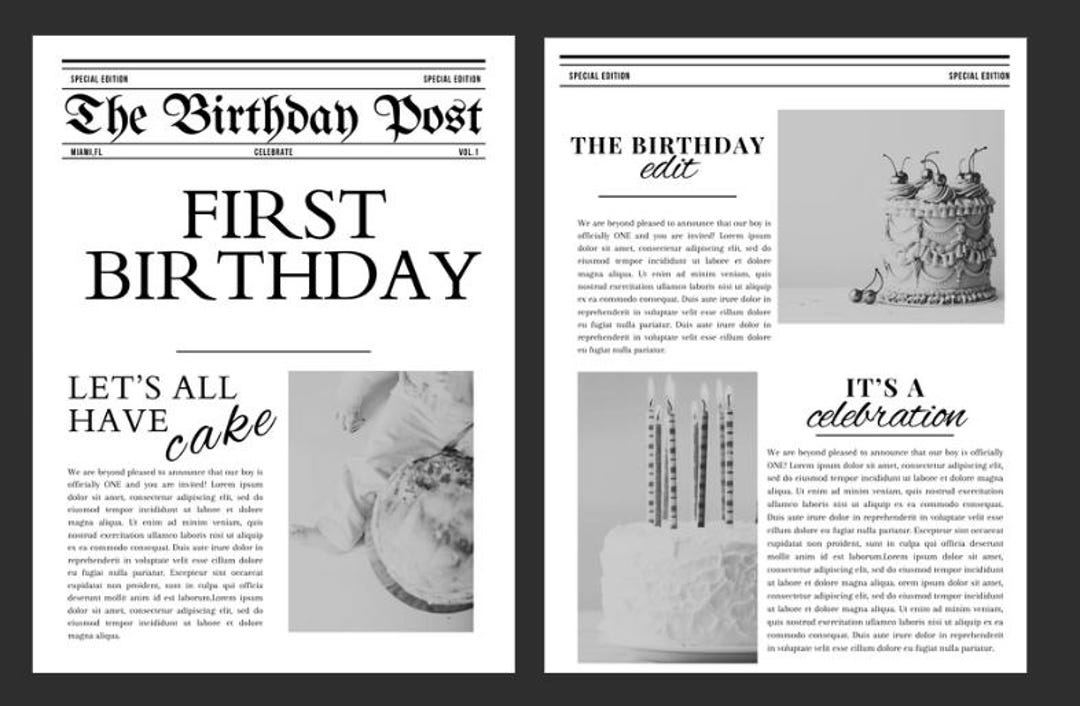 Newspaper Template L Editable Newspaper L Birthday L First Birthday L ...