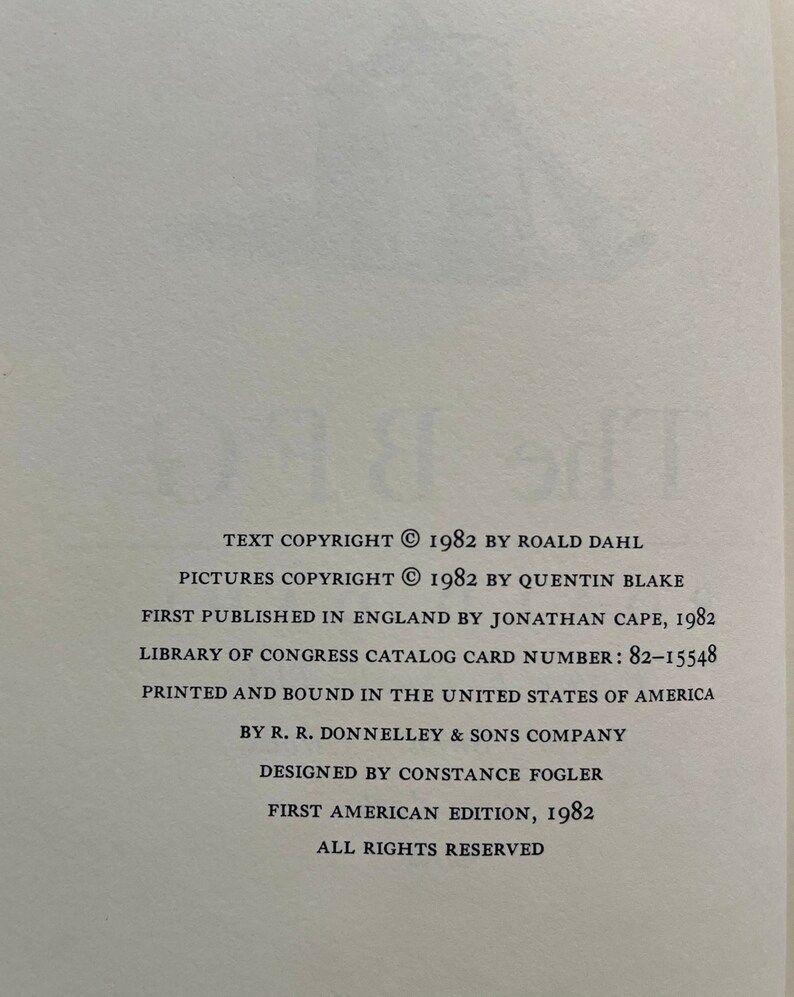The BFG, Roald Dahl First American Edition, 1982 Original Dust Jacket ...