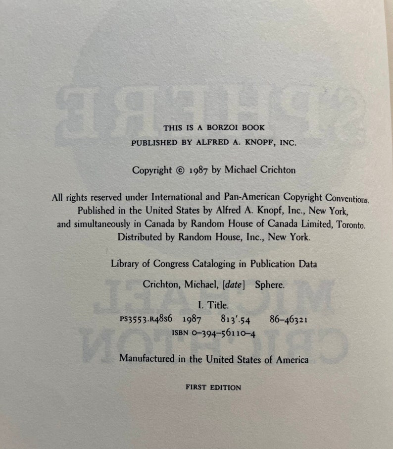 Sphere, Michael Crichton First Edition, 1987 Excellent Condition - Etsy