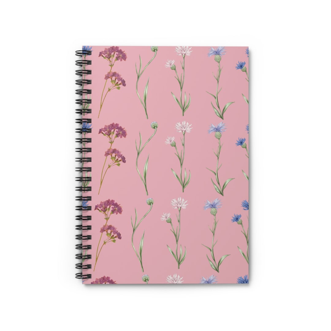 Pink Floral Spiral Notebook Cute Floral Journal 118 Ruled Line ...