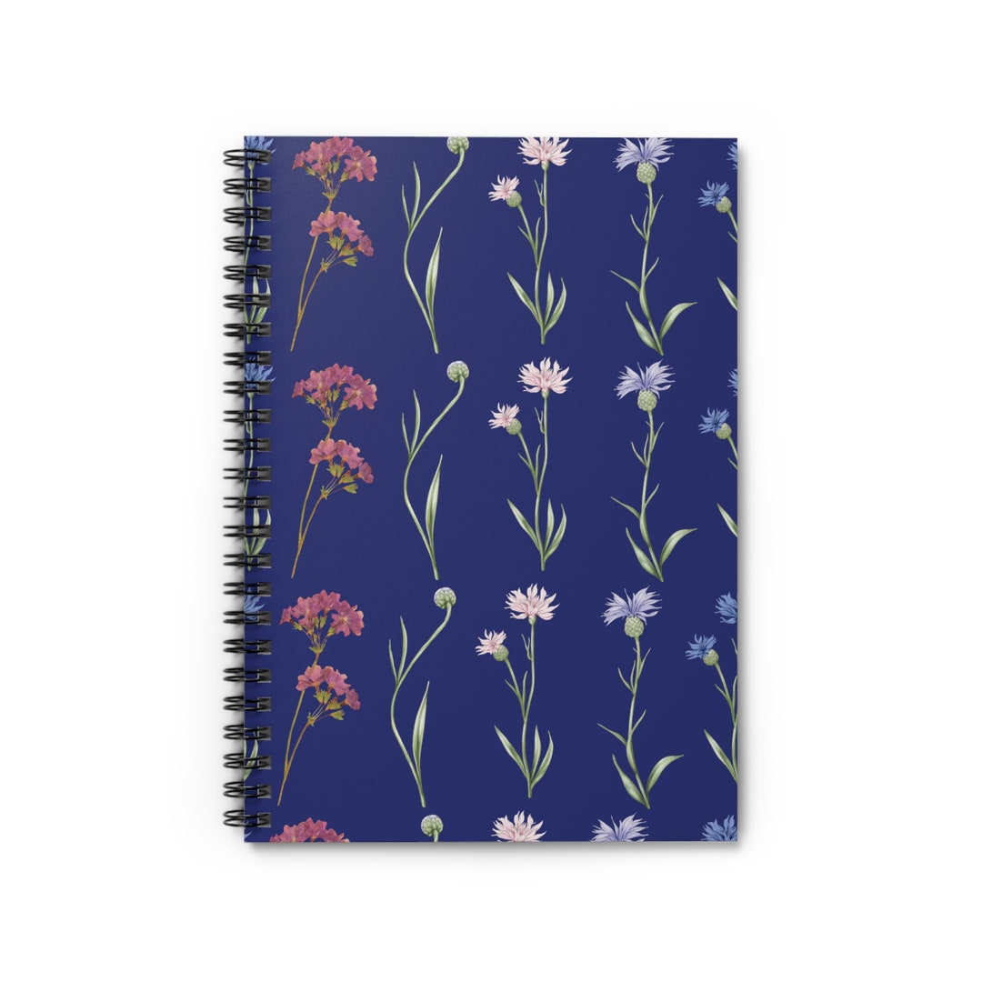 Cute Floral Spiral Notebook Dark Blue Floral Journal 118 Ruled Line ...