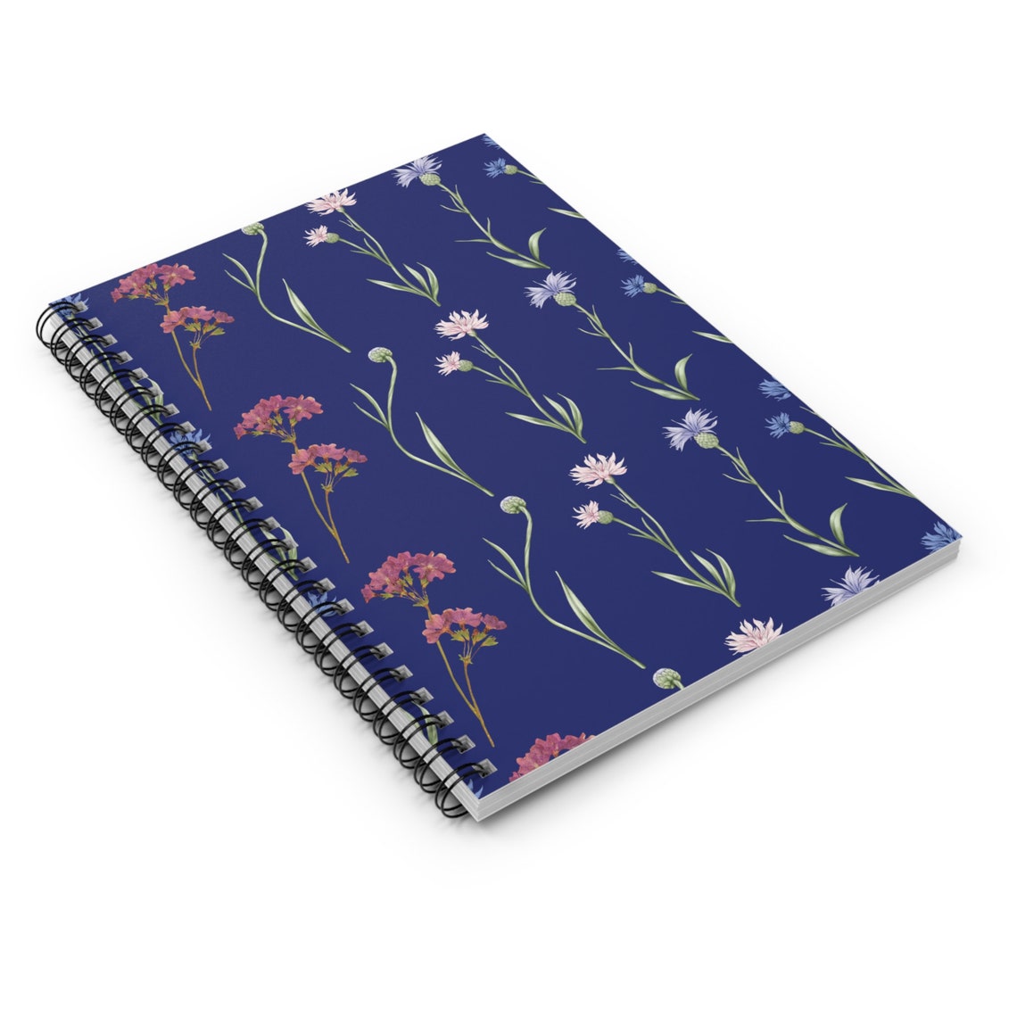 Cute Floral Spiral Notebook Dark Blue Floral Journal 118 Ruled Line ...