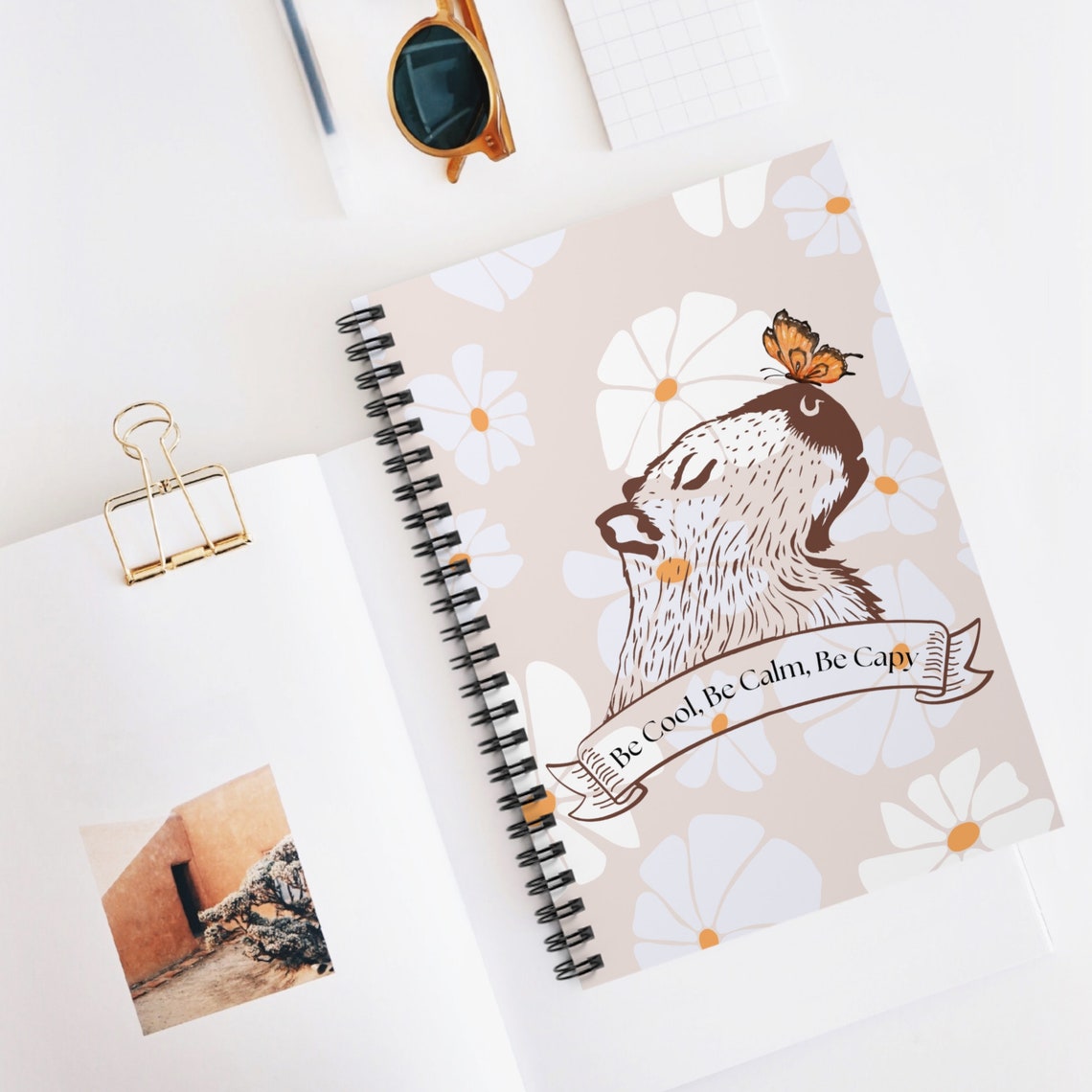 Majestic Capybara Floral Spiral Notebook | Soft Cover - 118 Ruled Line ...