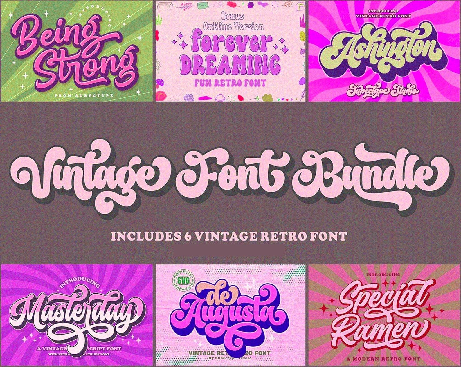 Retro Font Bundle,groovy Font, Font Bundle, Retro Font, Vintage Font ...