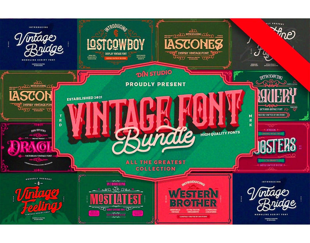 Vintage Font Pack 2, Vintage Font Bundle , Download Now, for Procreate ...