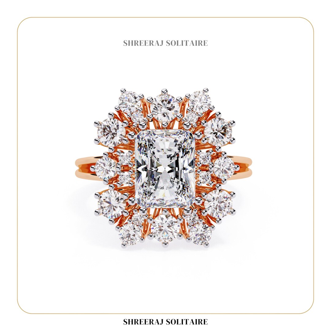 Elegant Radiant-cut Diamond Sunburst Ring in Gold | Vintage-inspired ...