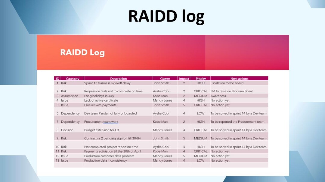 RAIDD Log, Risk, Assumption, Issue, Dependency, Decision - 3 Formats - Etsy
