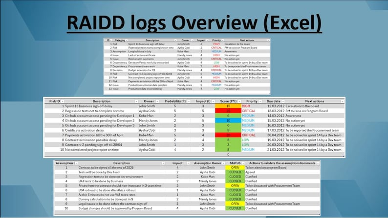 RAIDD Log, Risk, Assumption, Issue, Dependency, Decision - 3 Formats - Etsy