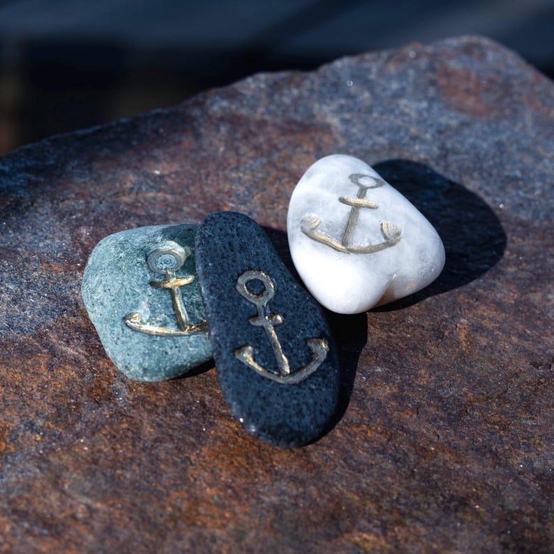 Hand-carved Anchor Stone With Gold Paint - Unique Nautical Beach Decor and Gift - Etsy