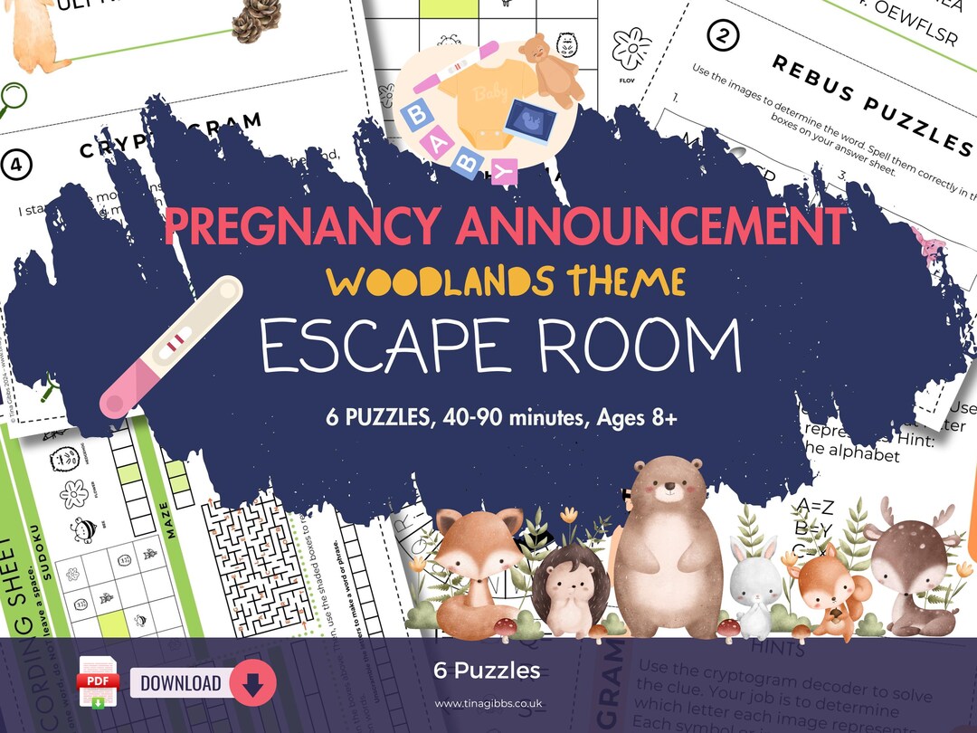 Pregnancy Announcement - Printable Escape Room - Woodlands Themed - Etsy